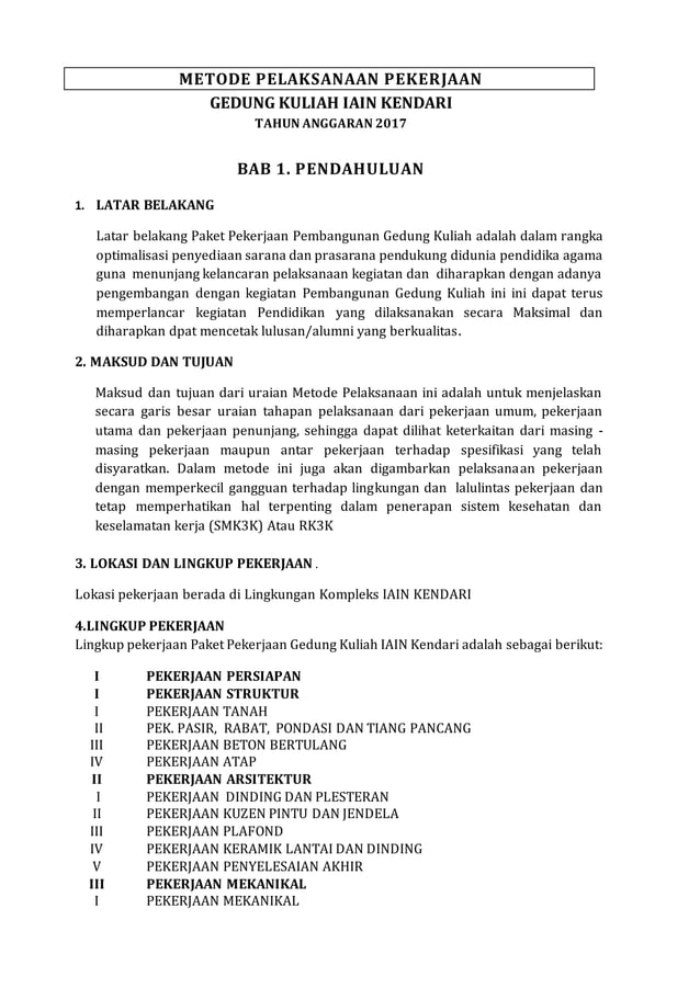 Metode pelaksanaan pekerjaan_gedung_kuli | DOCX