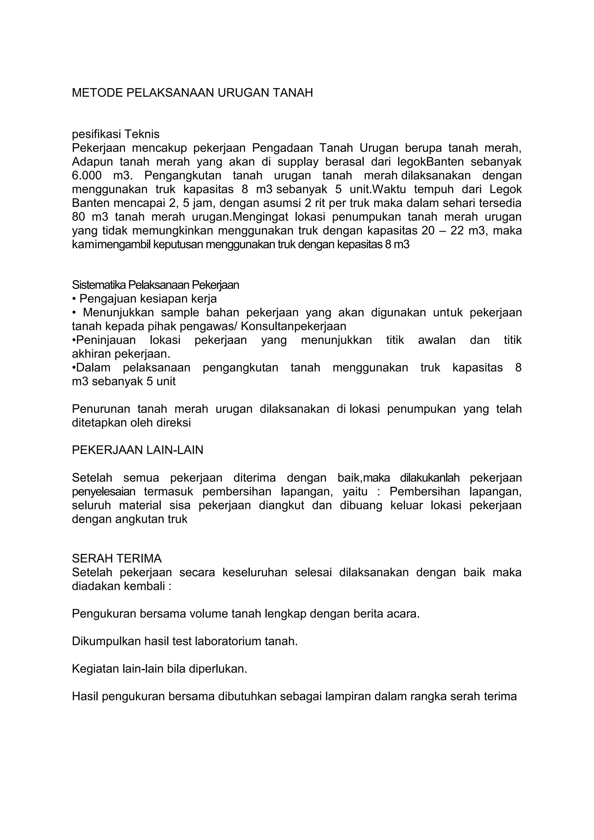 Metode pelaksanaan urugan tanah | DOCX