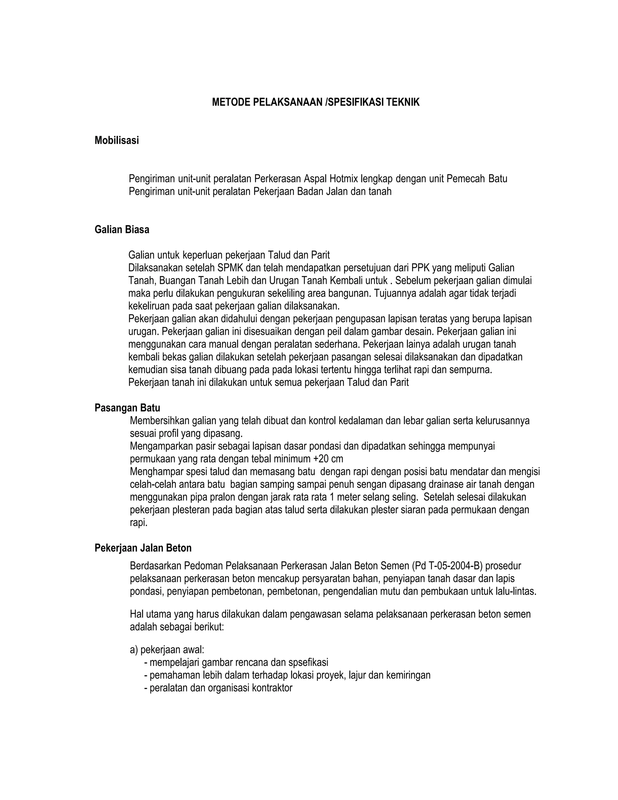 Metode pelaksanaan jalan | DOC