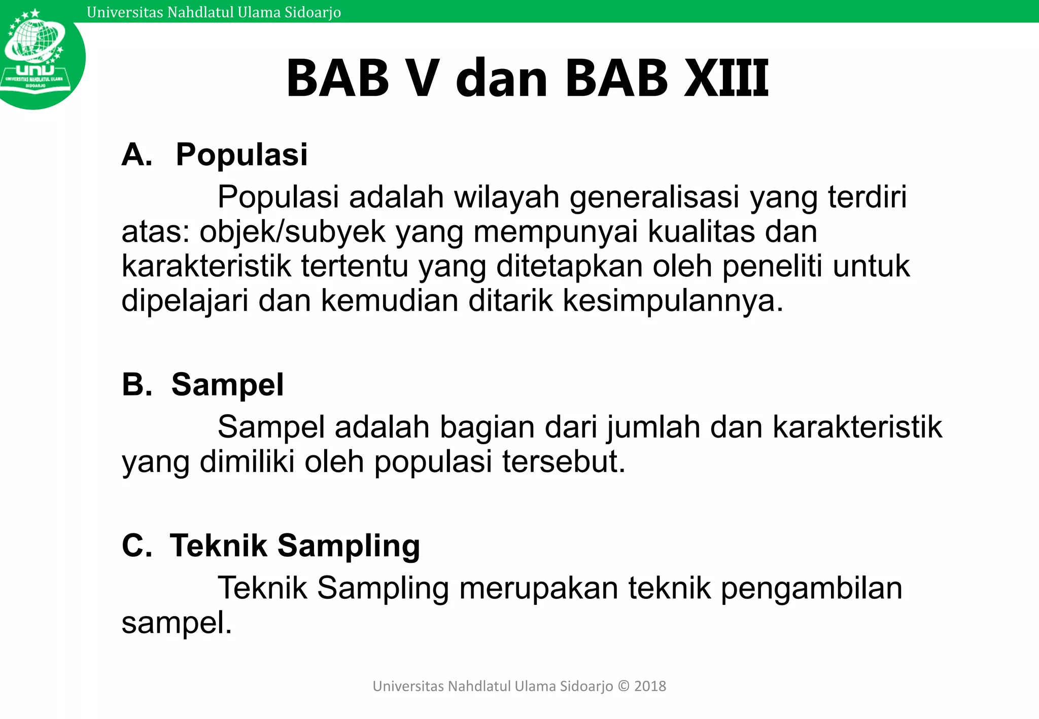 Metode penelitian bab 5 dan bab 13 populasi dan sampel pgsd 2015 | PDF