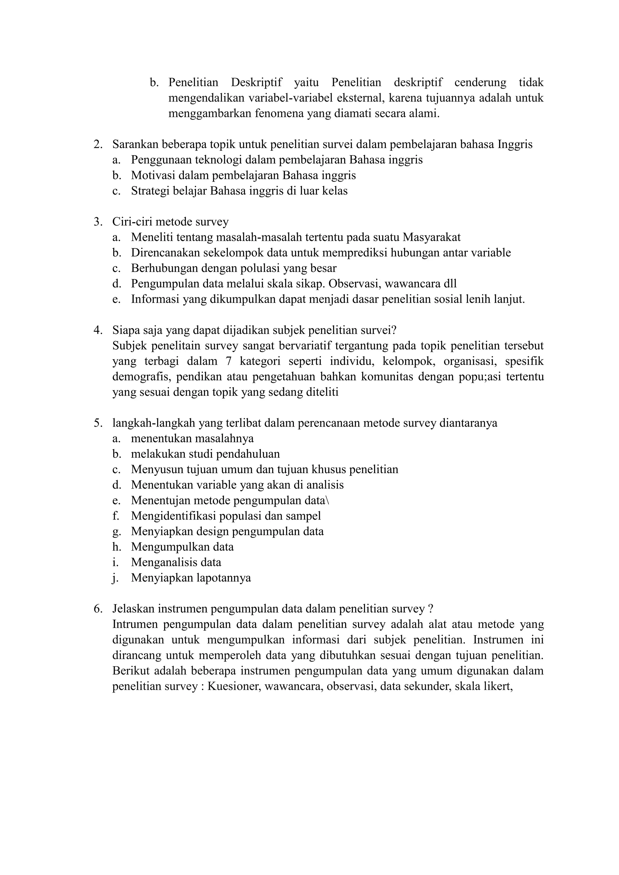 Metode penelitian Deskriptif atau Survei | PDF