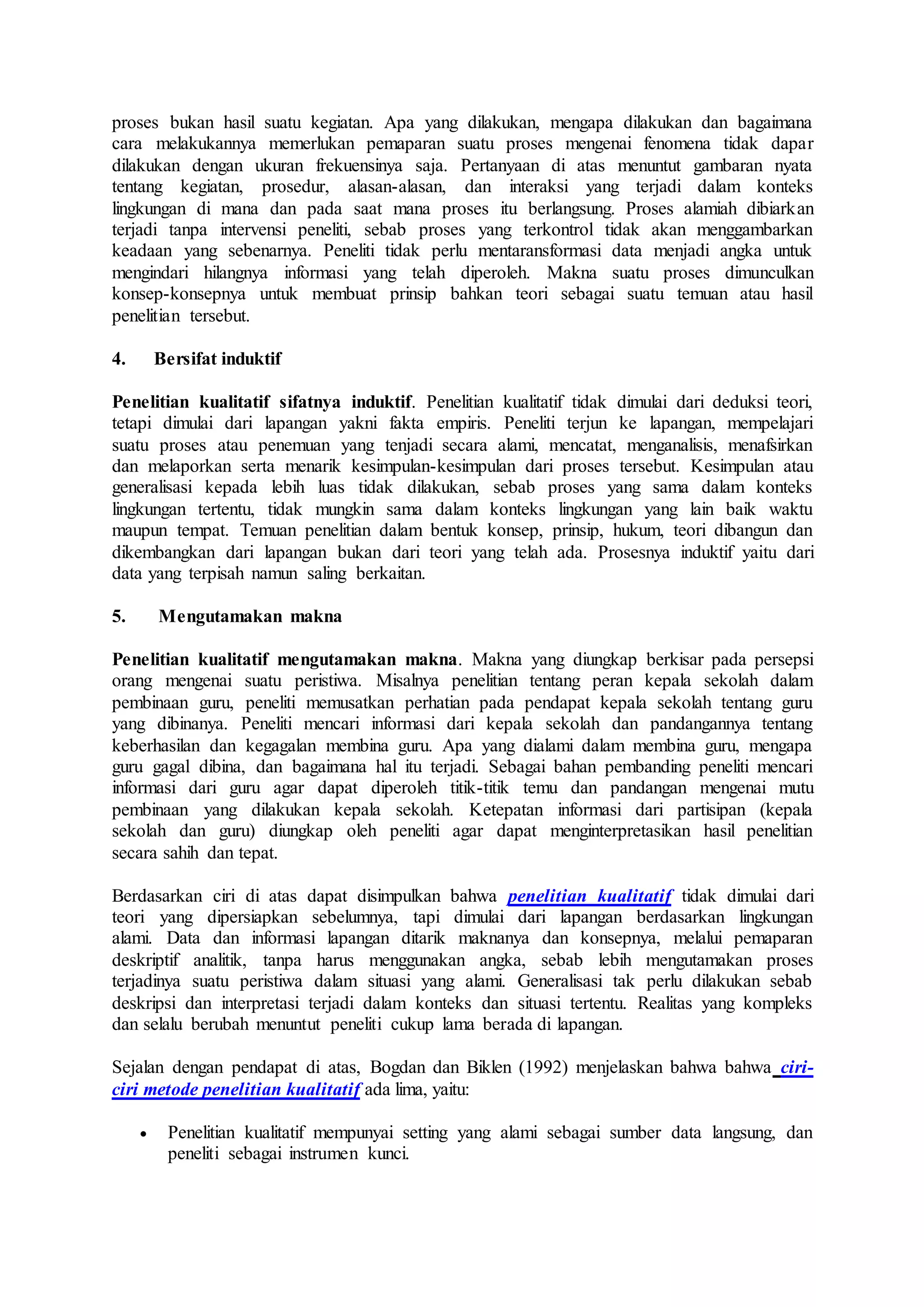 Lima Ciri Pokok Karakteristik Metode Penelitian Kualitatif | DOCX