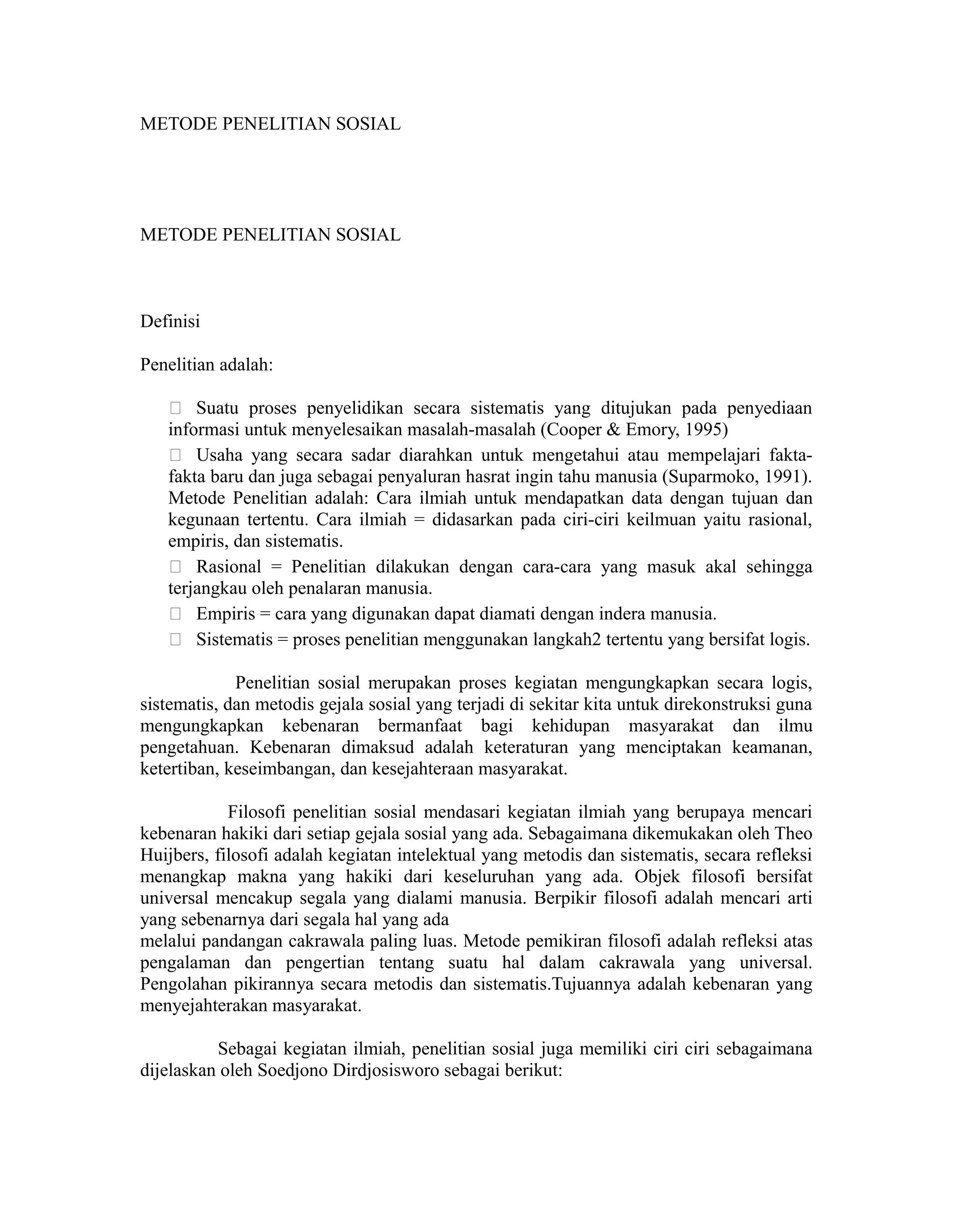 Metode penelitian sosial | DOC