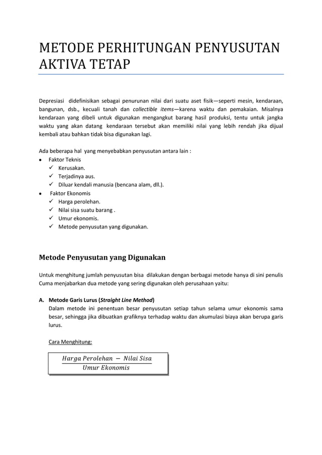 Metode perhitungan penyusutan aktiva tetap | DOCX