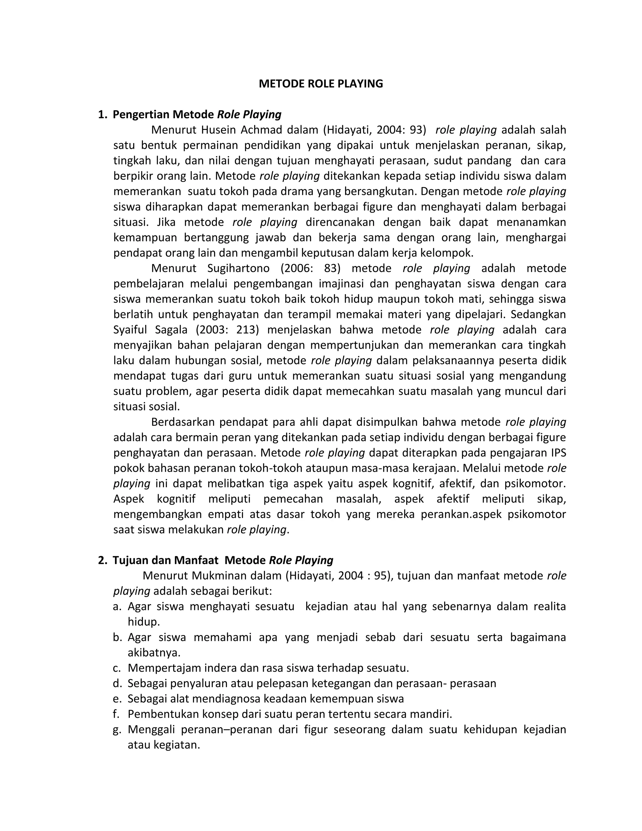 Pembelajaran Metode role playing | DOCX