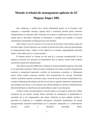 Metode si tehnici de management aplicate de SC Maguay Impex SRL | DOCX