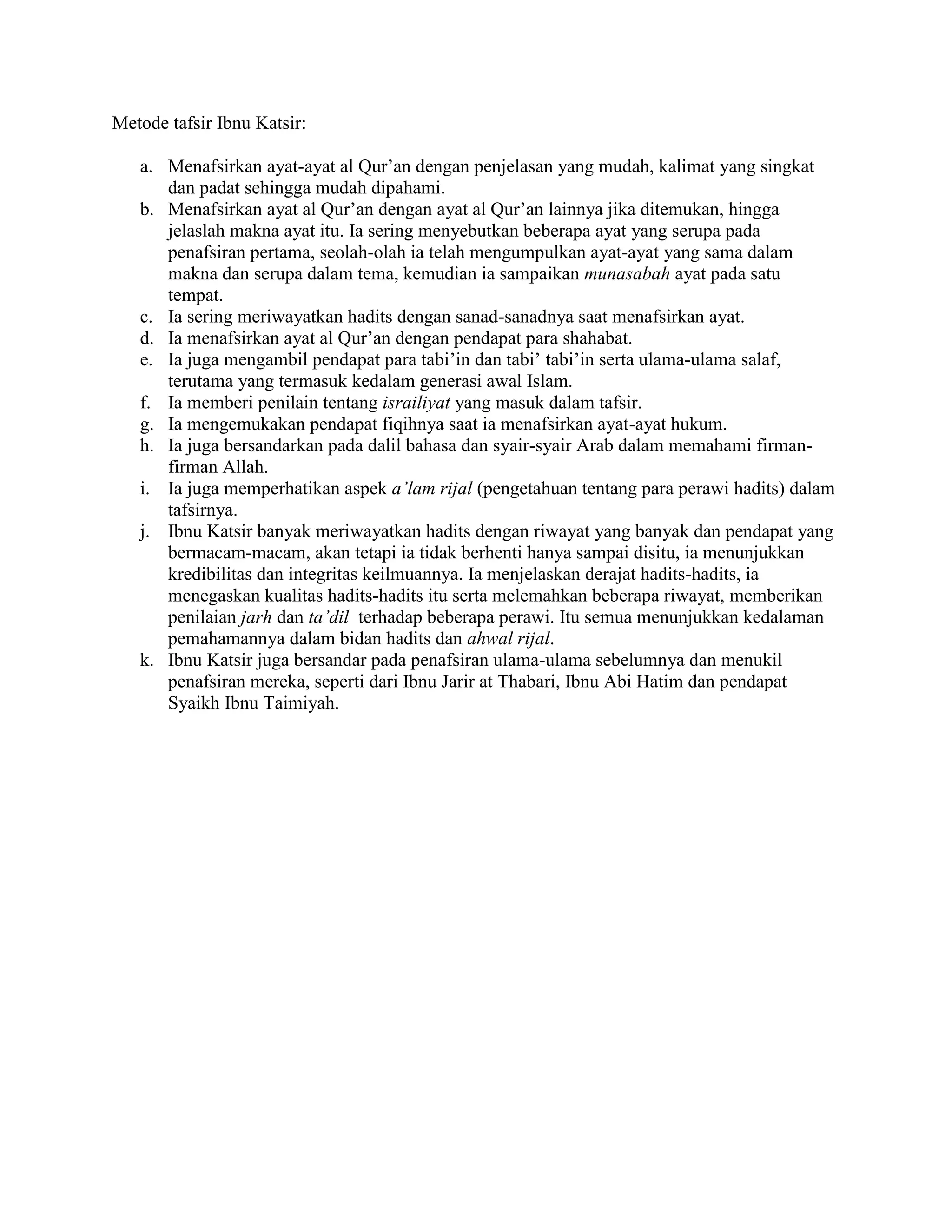 Metode tafsir ibnu katsir | DOCX