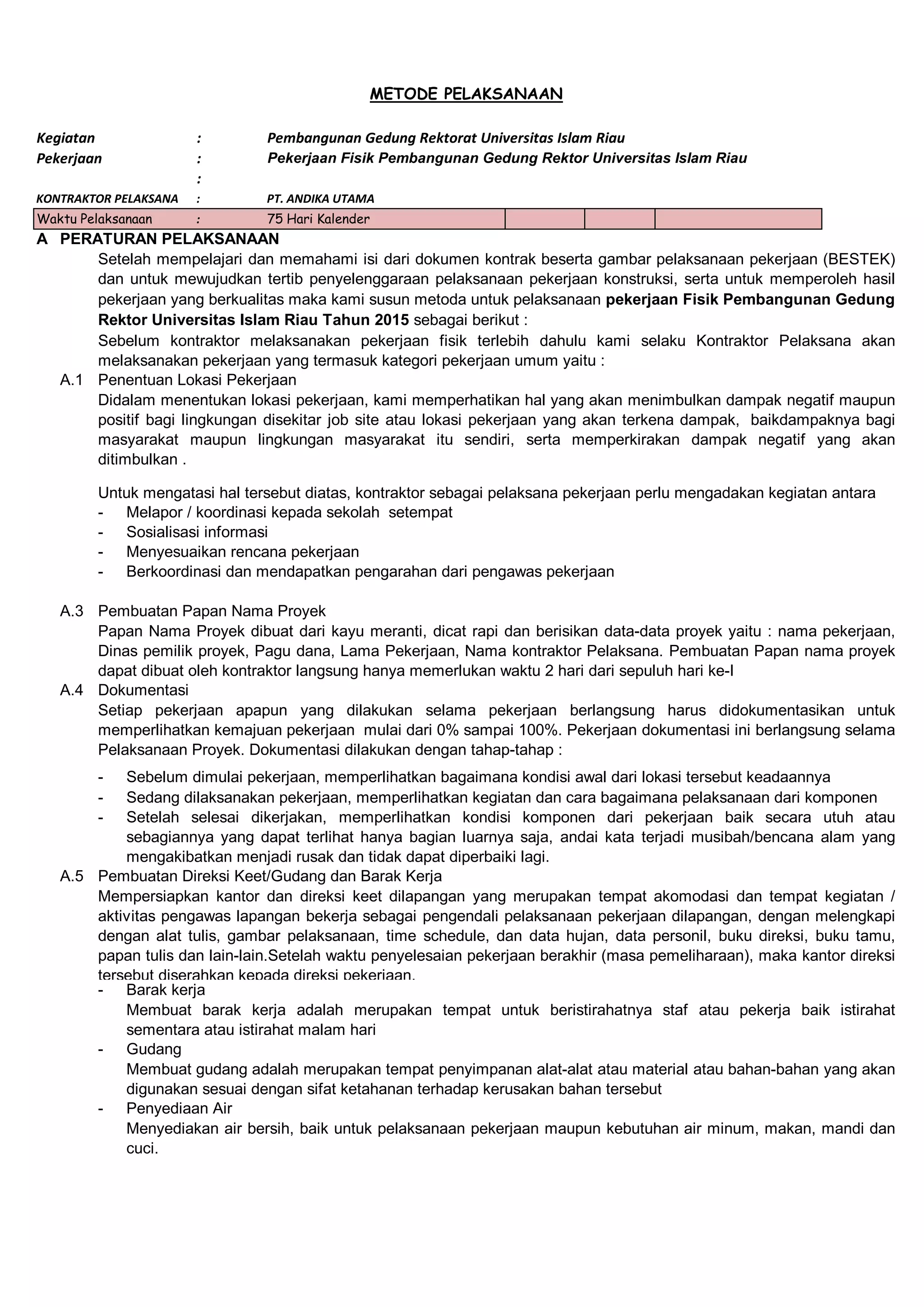Metode teknis dan flow chart of work | PDF