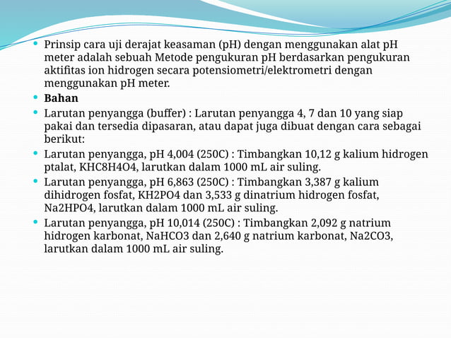 Metode Uji Derajat Keasaman (pH) dengan SNI | PPTX