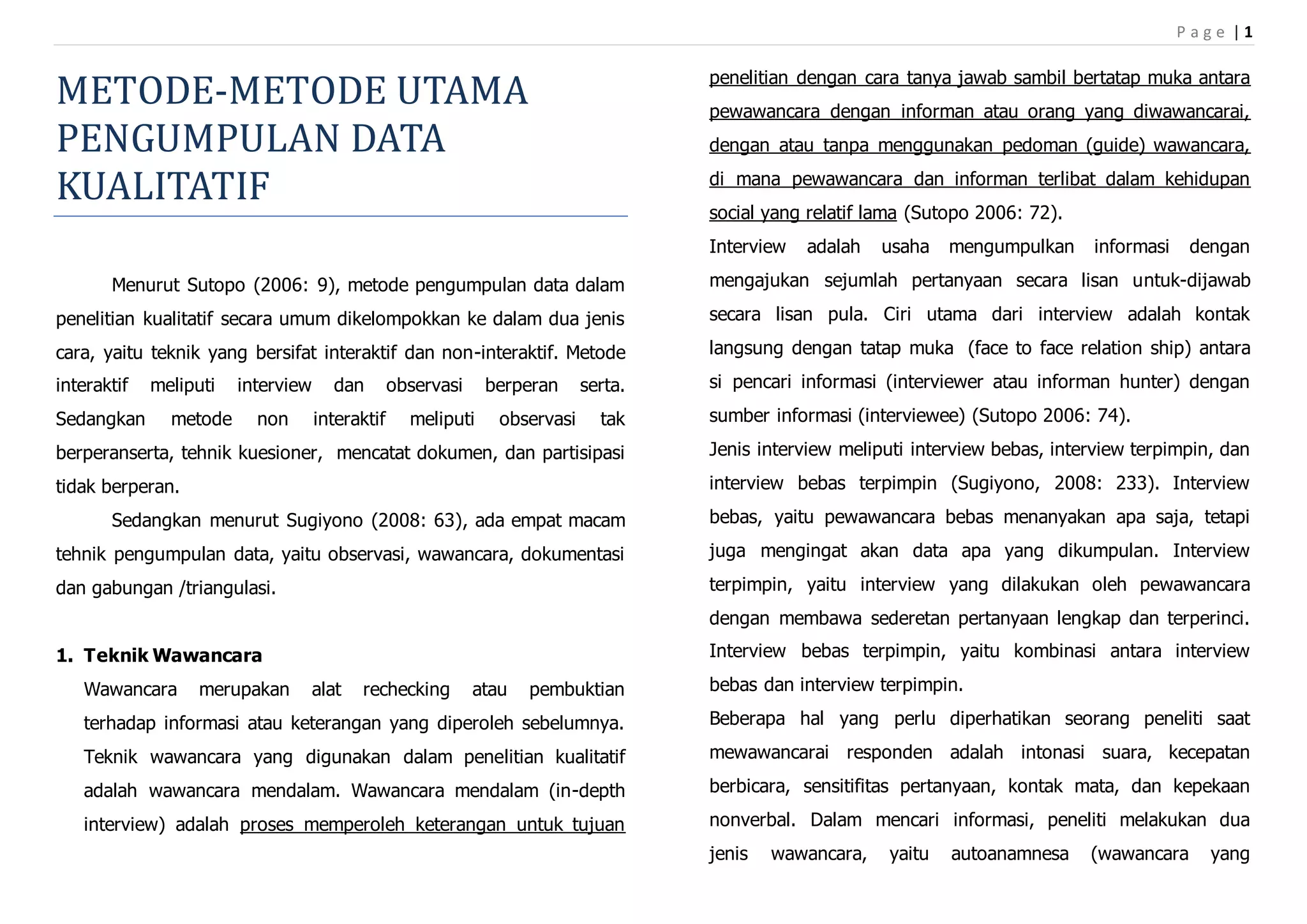 Metode utama pengumpulan data kualitatif | DOCX