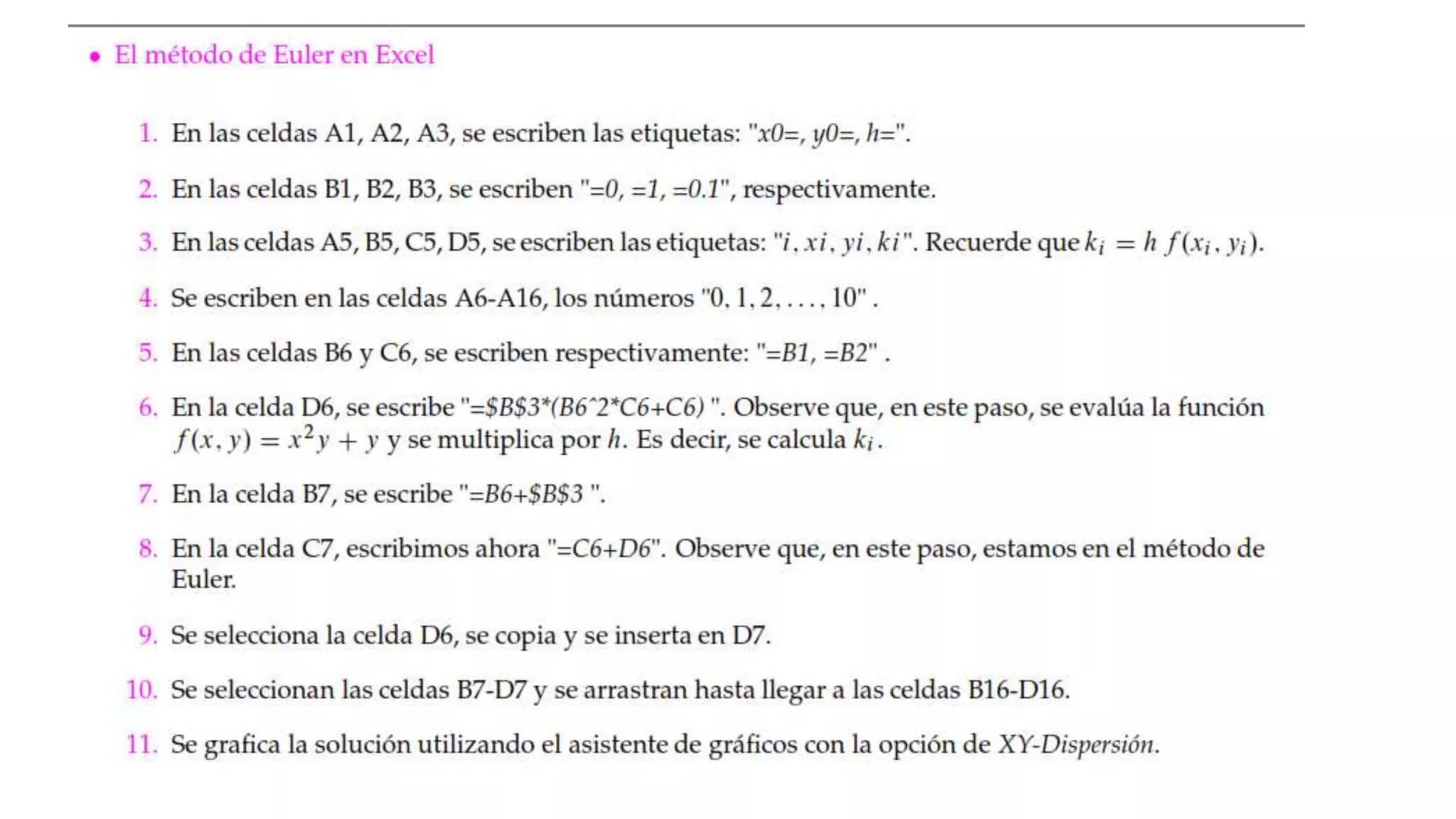 Metodo de euler en excel | PPTX