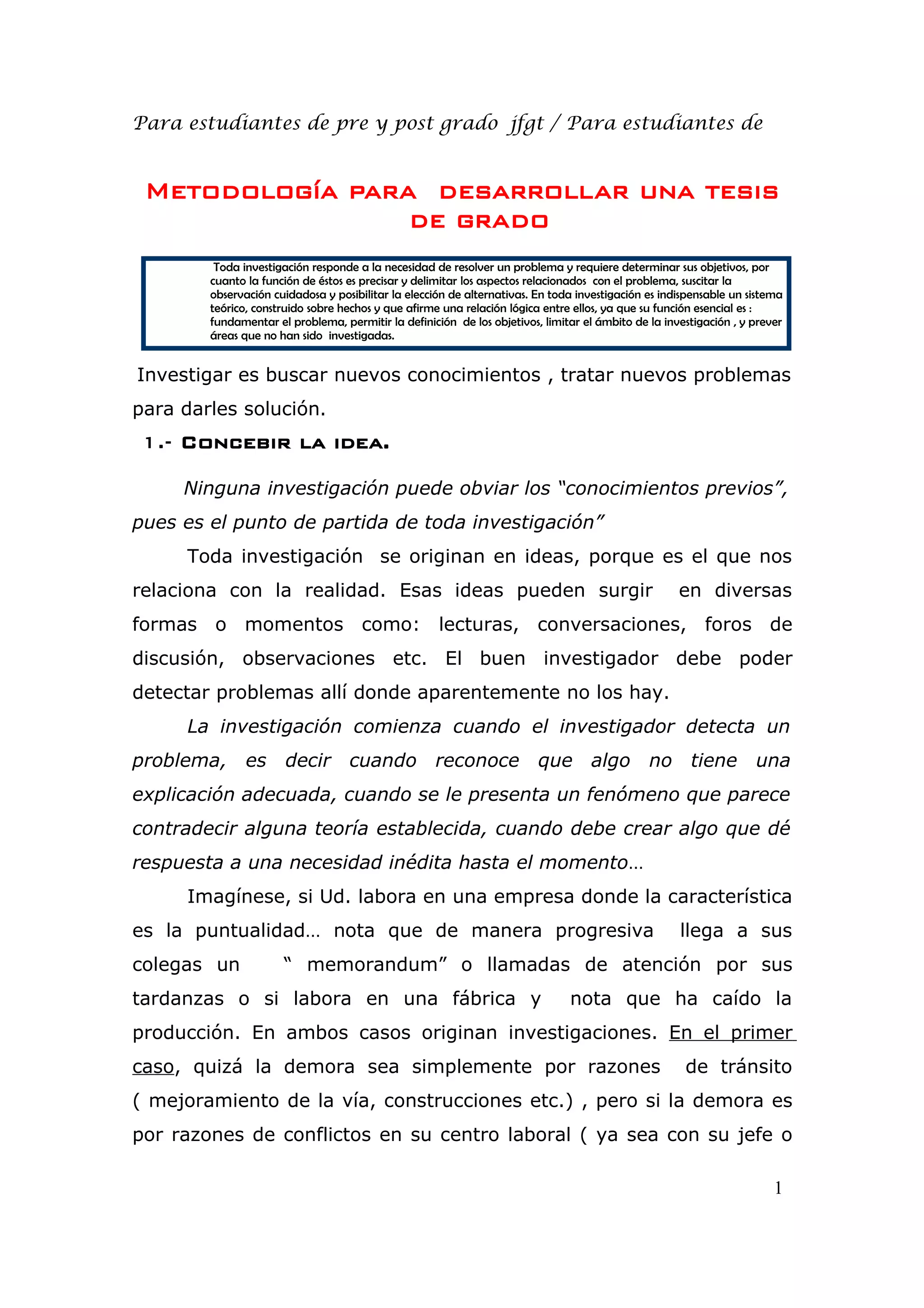 Metodología para desarrollar una tesis de grado. | PDF