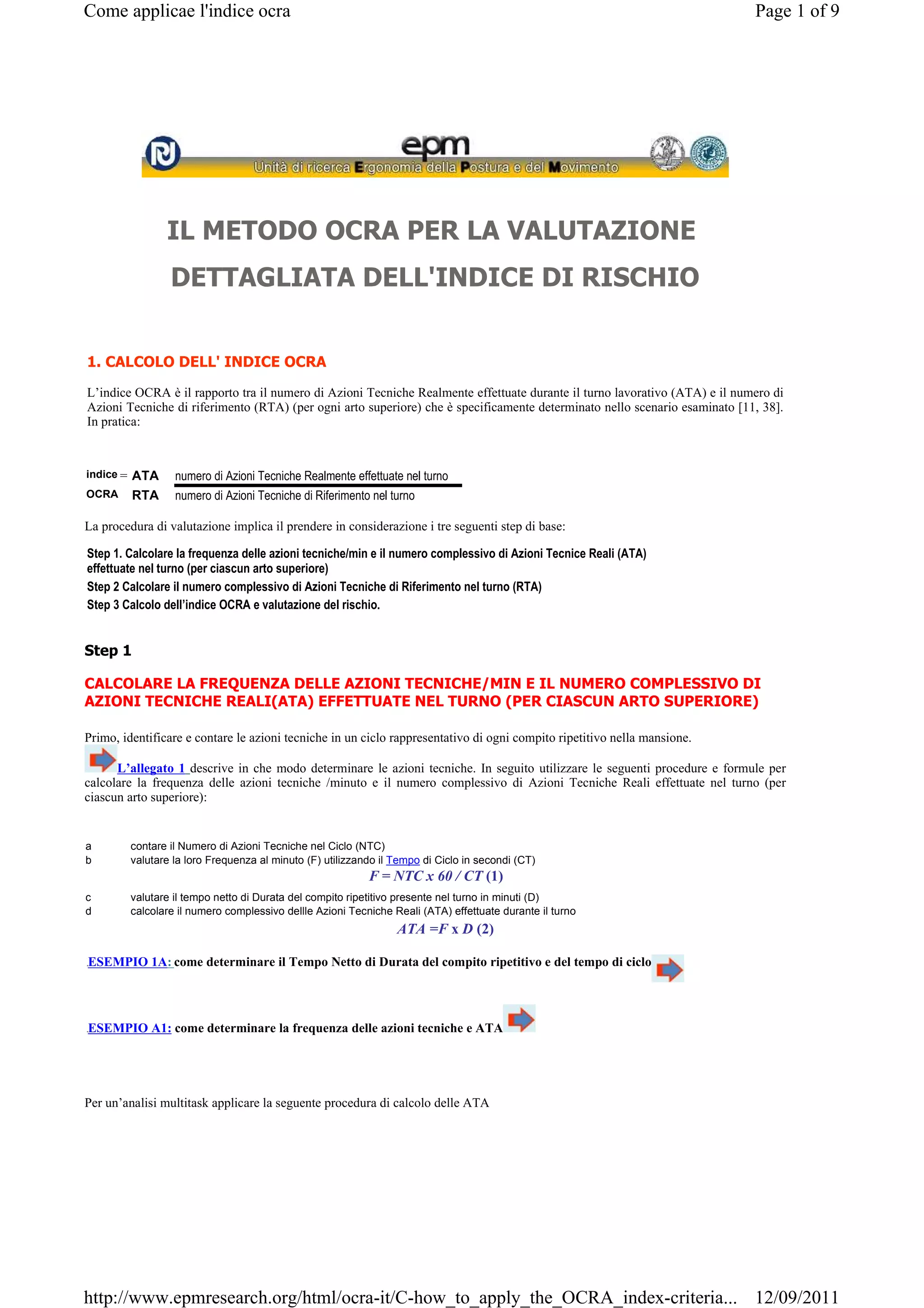 Metodologia ocra 12 09-2011 | PDF