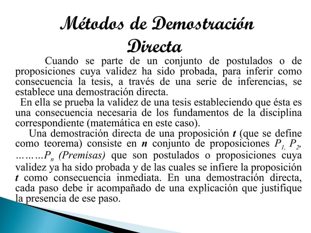 Metodos de demostracion Directa e indirectaasignacion 1 norbely | PPT