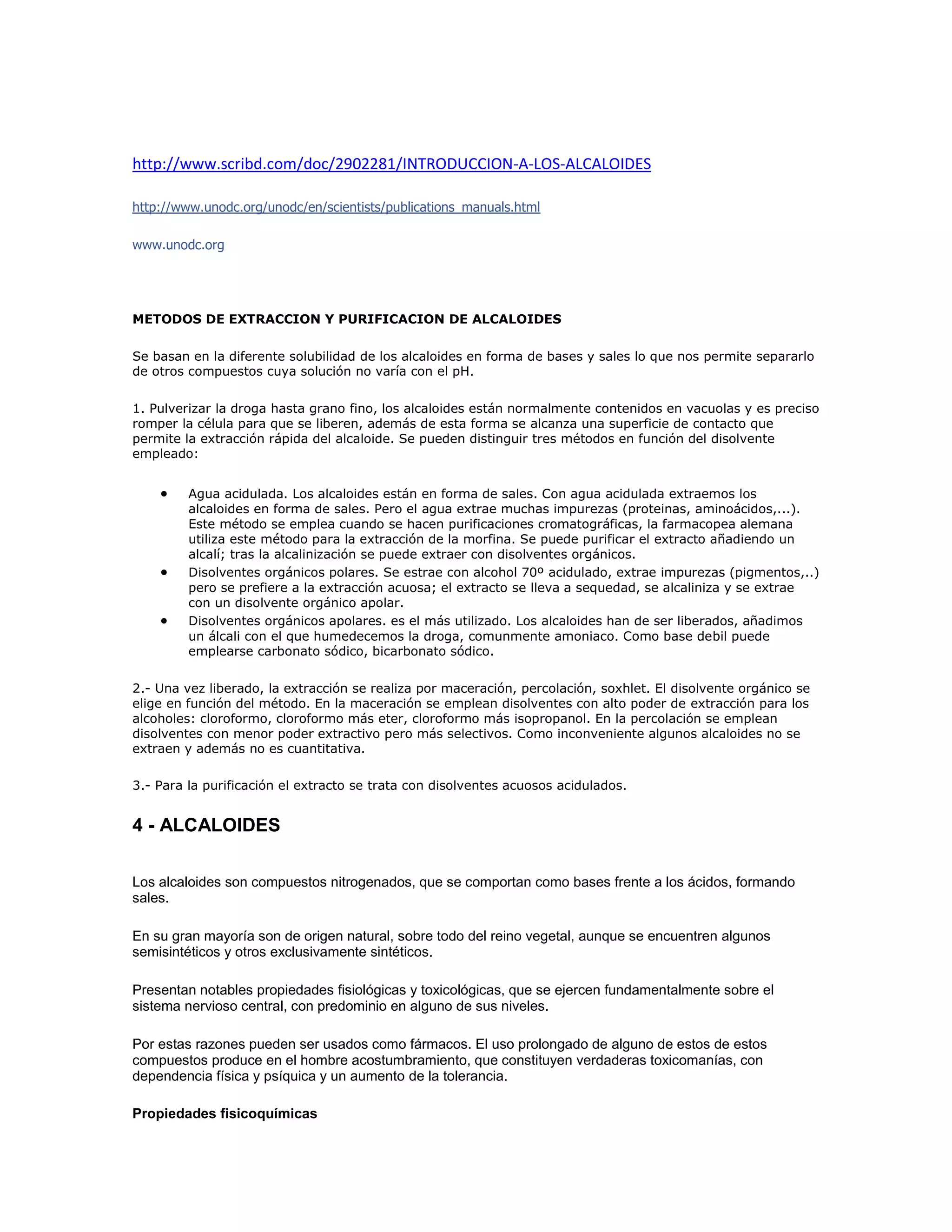 metodos de extraccion de alcaloides | DOCX