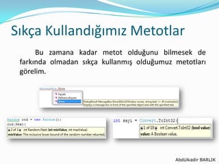 C# Metotlar/Fonksiyonlar | PPT
