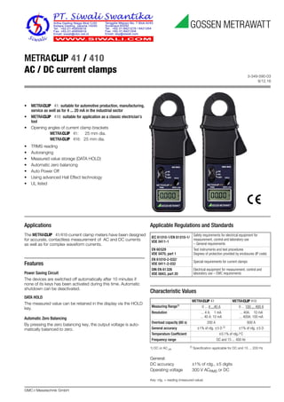 Data Teknis Gossen Metrawatt Clamp Meter Metraclip 41, 410 | PDF ...