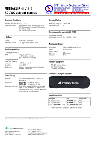 Data Teknis Gossen Metrawatt Clamp Meter Metraclip 41, 410 | PDF ...