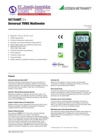 Data Teknis Gossen Metrawatt Multimeter : METRAHIT 2 PLUS | PDF
