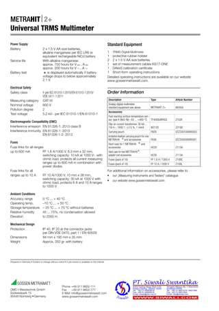 Data Teknis Gossen Metrawatt Multimeter : METRAHIT 2 PLUS | PDF
