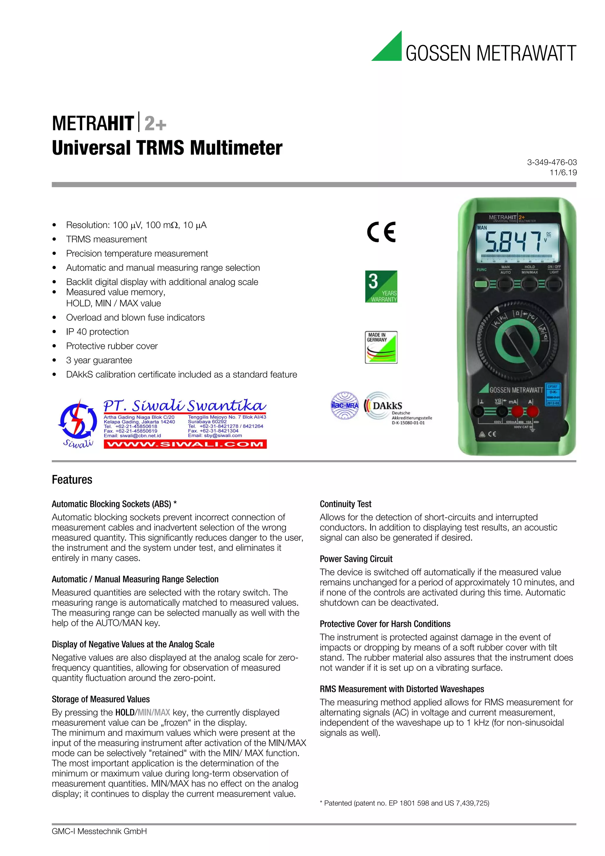 Data Teknis Gossen Metrawatt TRMS Multimeter : METRAHIT 2+ | PDF