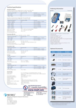Datasheet Metrel MI 3121. Hubungi PT. Siwali Swantika 021-45850618 | PDF