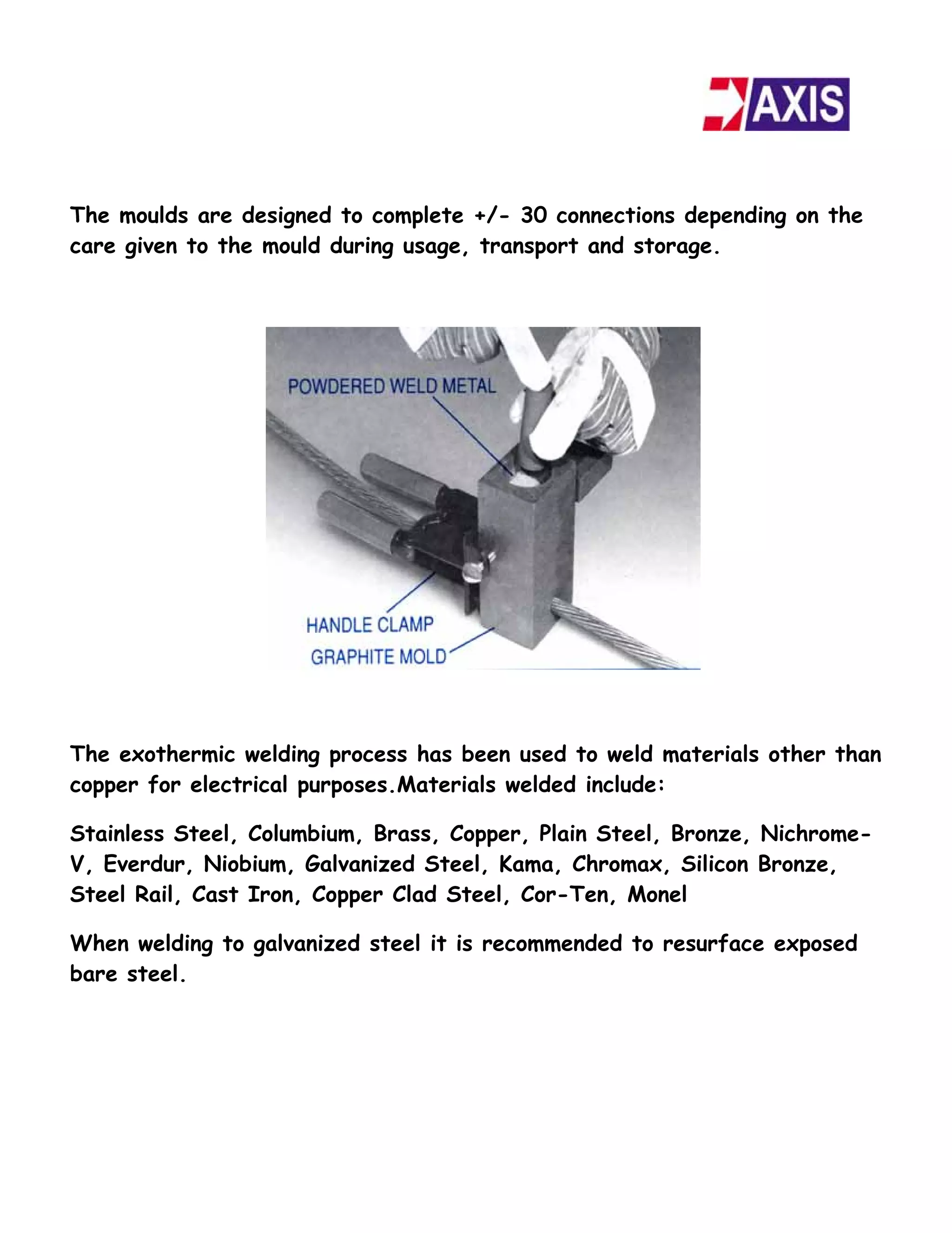 AXIWELD - EXOTHERMIC WELD POWDER AND MOULD | PDF