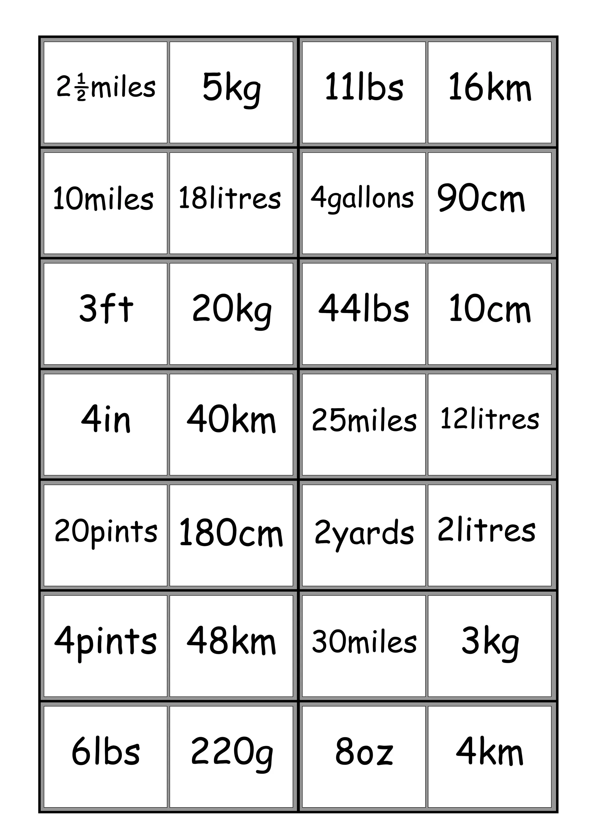 Metric imperial dominoes | DOC