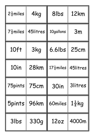 Metric imperial dominoes | DOC | Physics | Science
