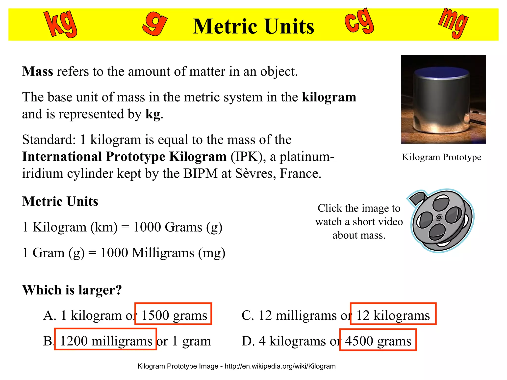 Metric Length Mass and Volume | PPT