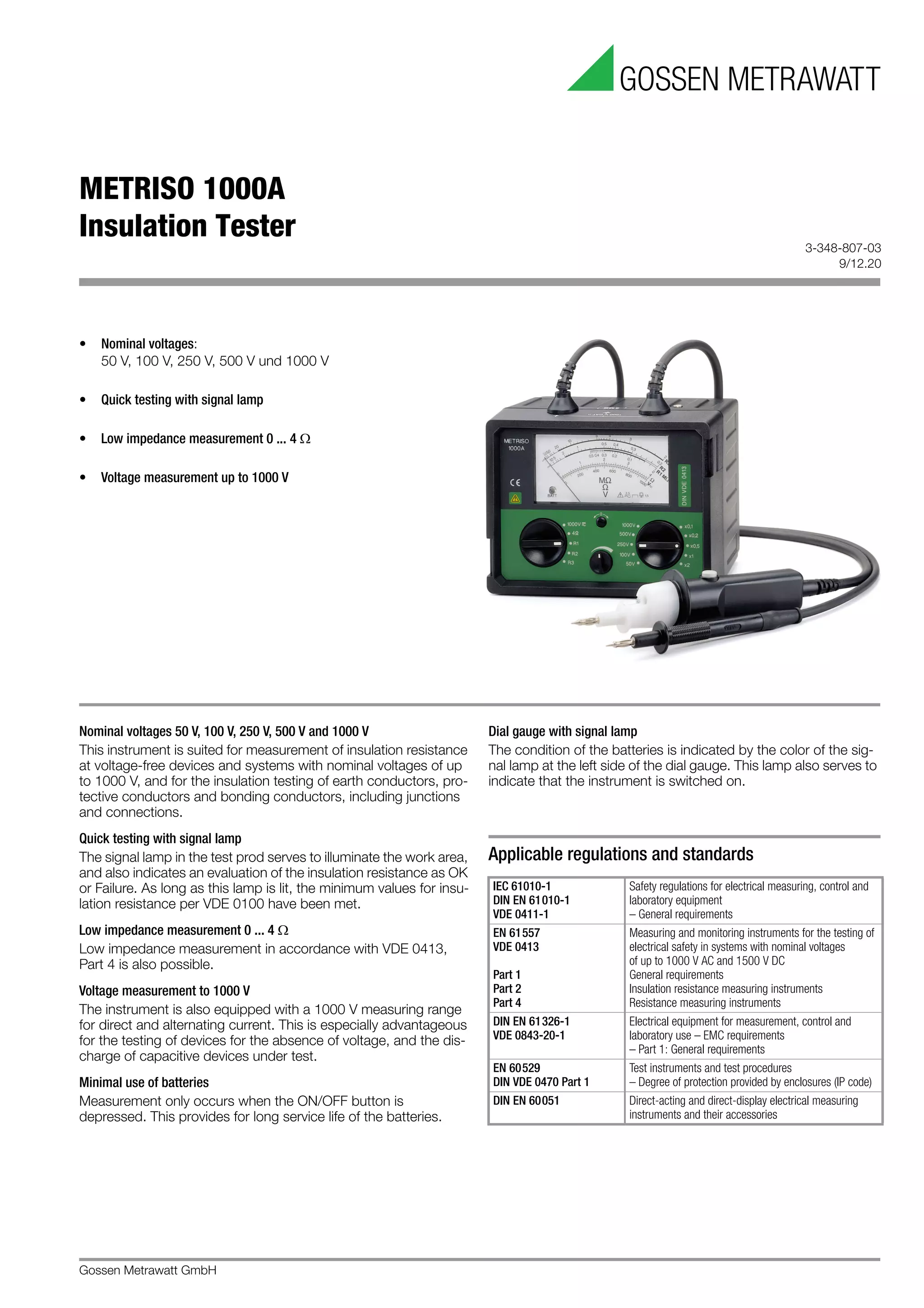 METRISO 1000A Insulation Tester | PDF