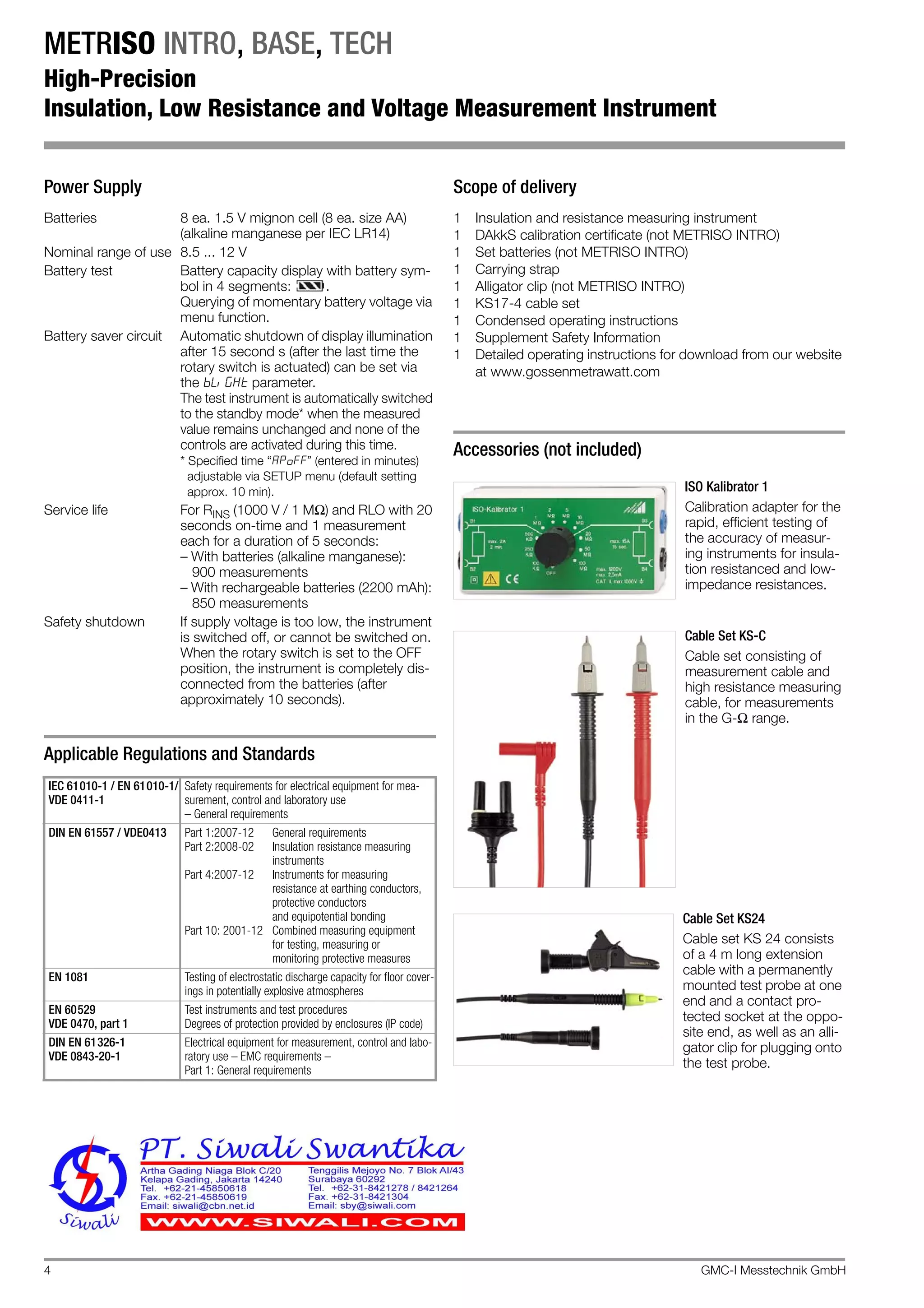 Data Teknis Gossen Metrawatt Insulation Tester METRISO INTRO-METRISO ...