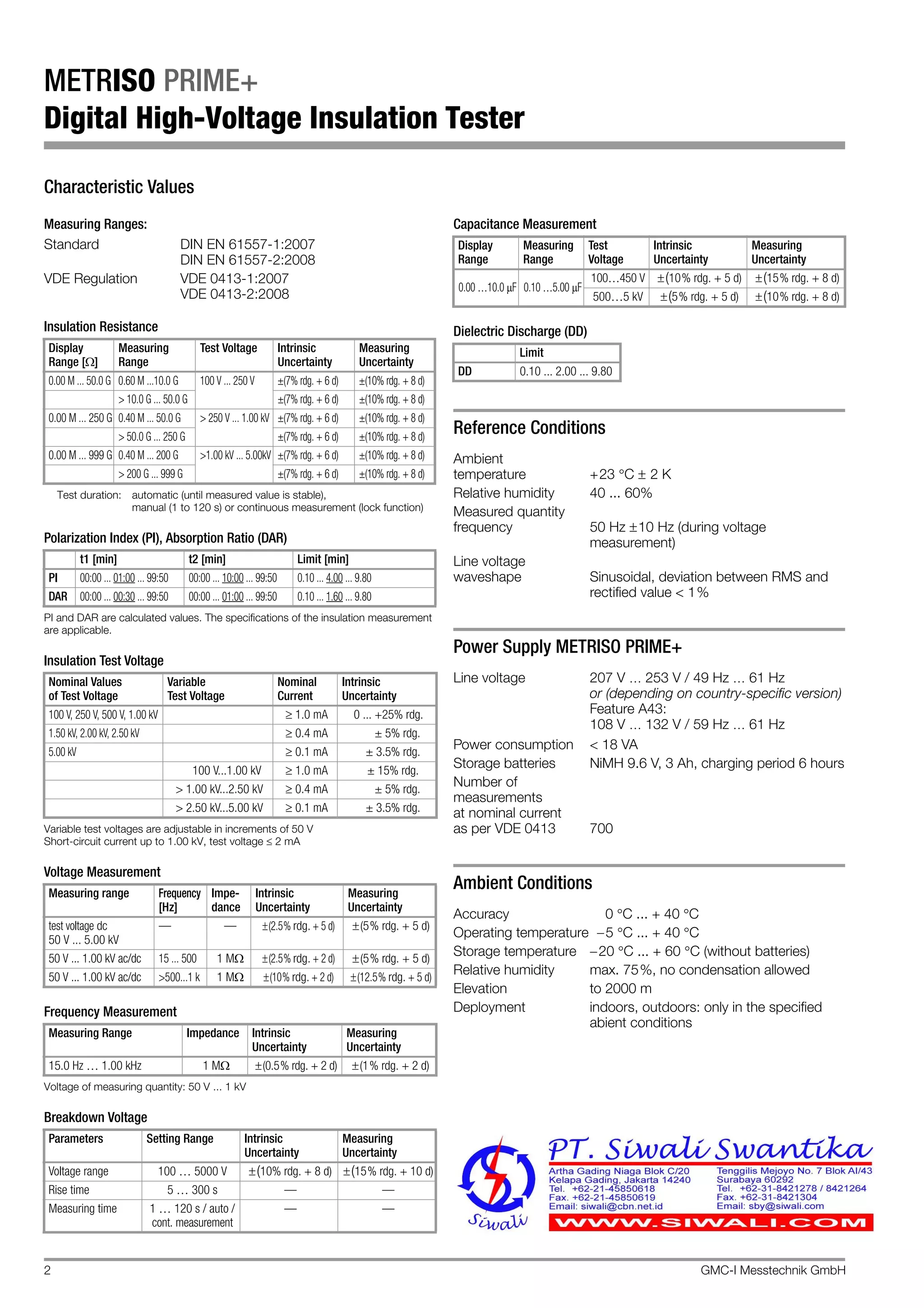 Data Teknis Gossen Metrawatt Insulation Tester METRISO PRIME PLUS | PDF