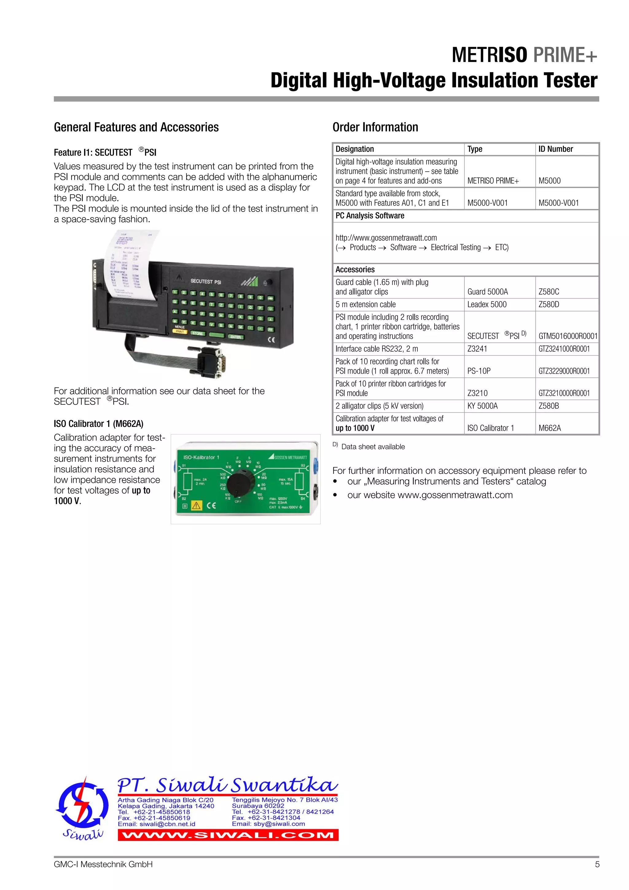 Data Teknis Gossen Metrawatt Insulation Tester METRISO PRIME PLUS | PDF