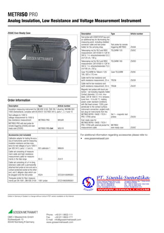 Data Teknis Gossen Metrawatt Insulation Tester METRISO PRO | PDF