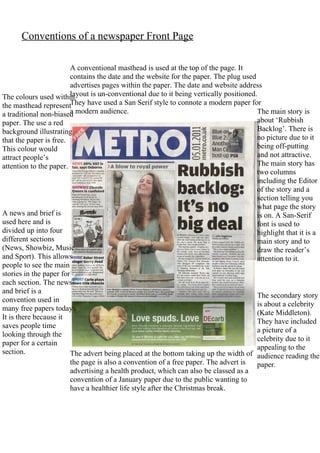 Conventions of a Newspaper Front Page | PDF