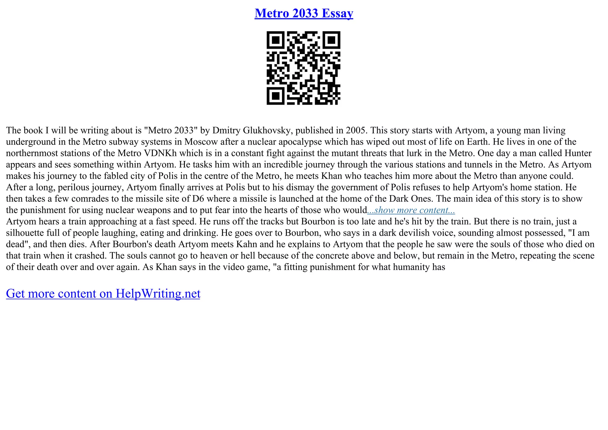 Metro 2033 Essay | PPT