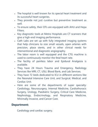 Metro Hospital and heart institute in Faridabad India | PDF