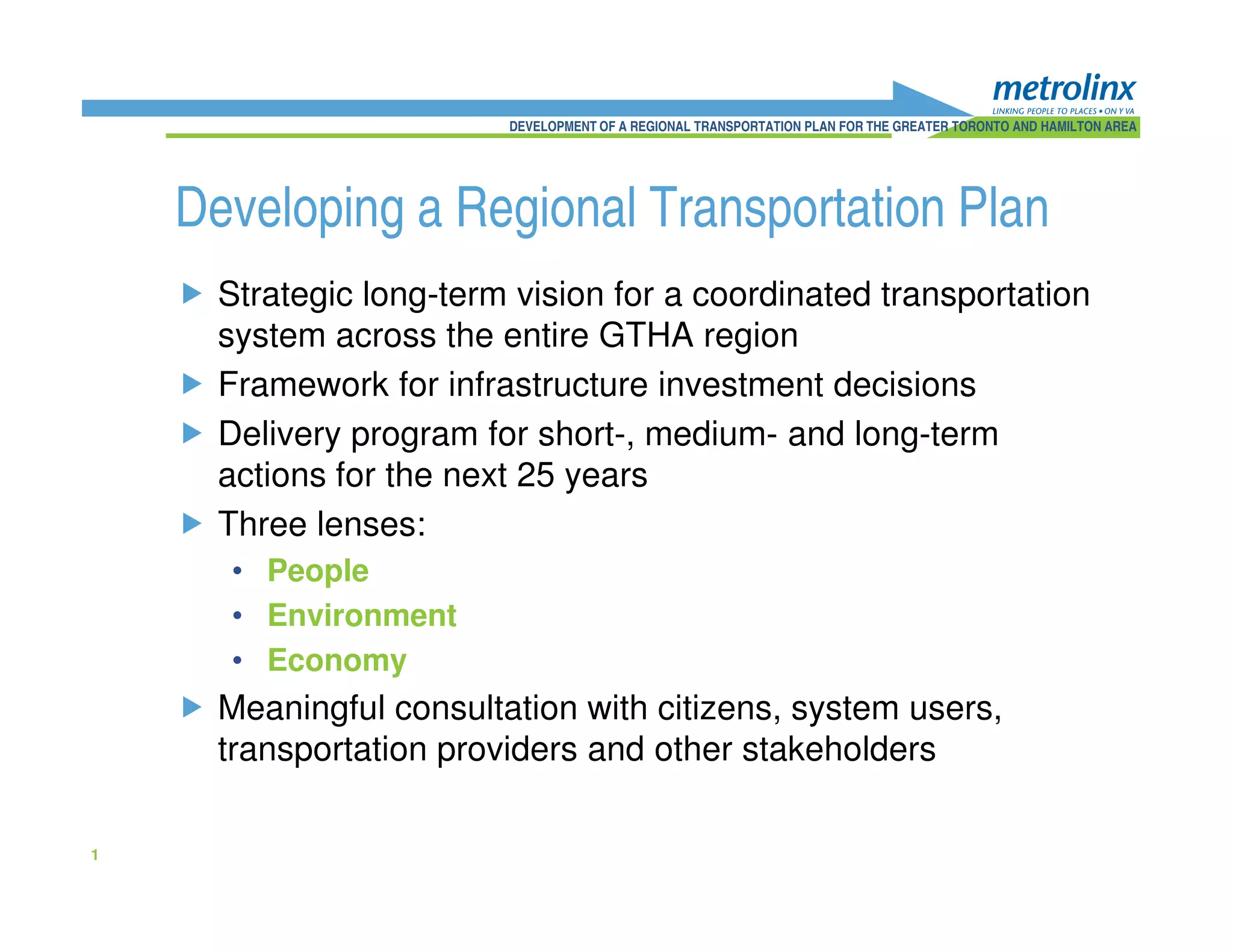 Metrolinx Green Paper 1: Towards Sustainable Transportation | PDF