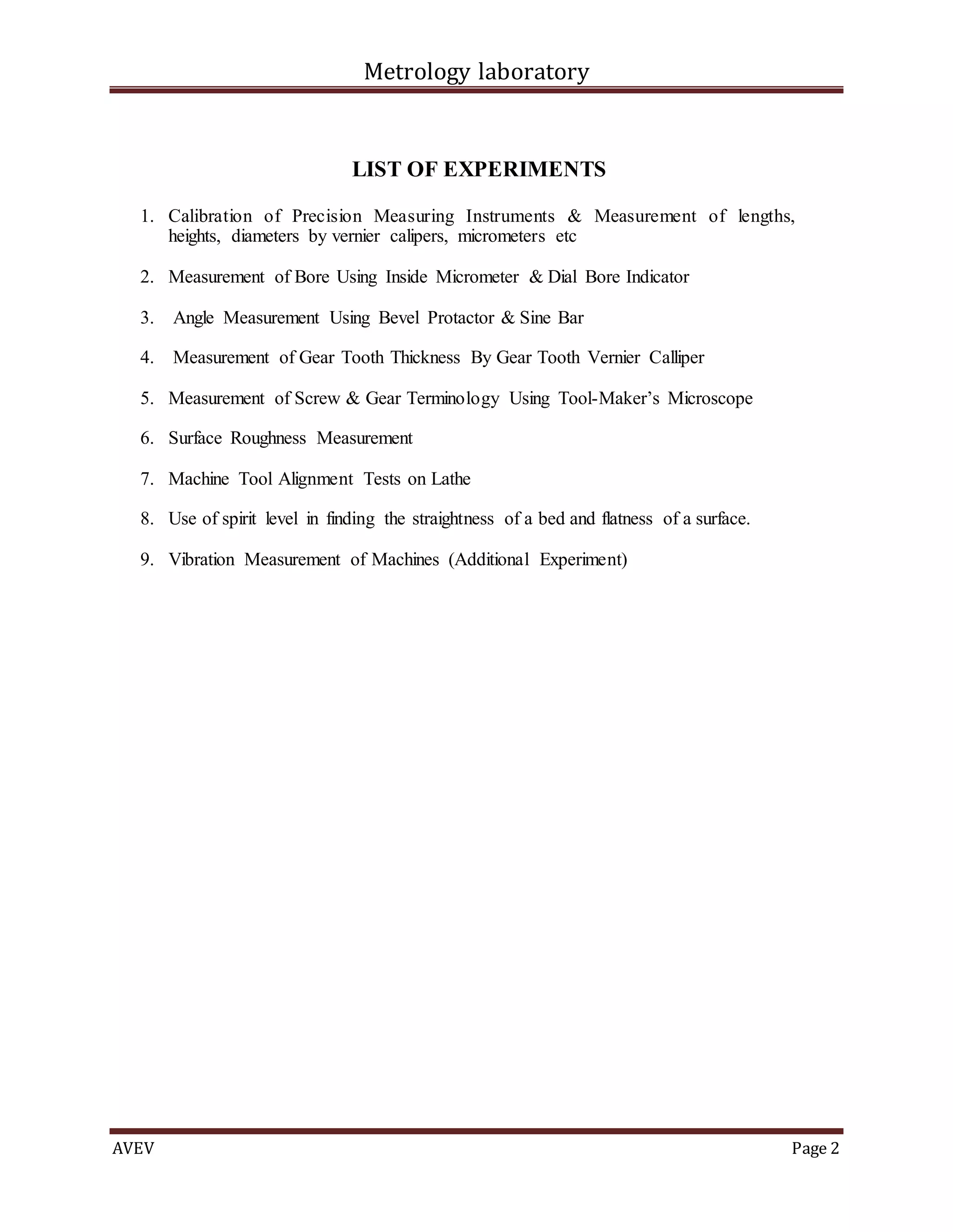Metrology lab manual for marine engineering | DOCX