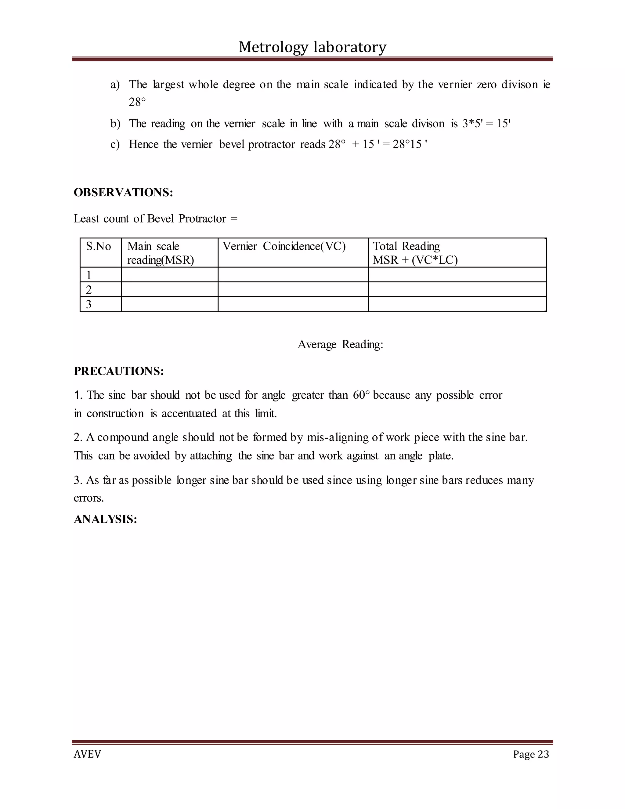 Metrology lab manual for marine engineering | DOCX