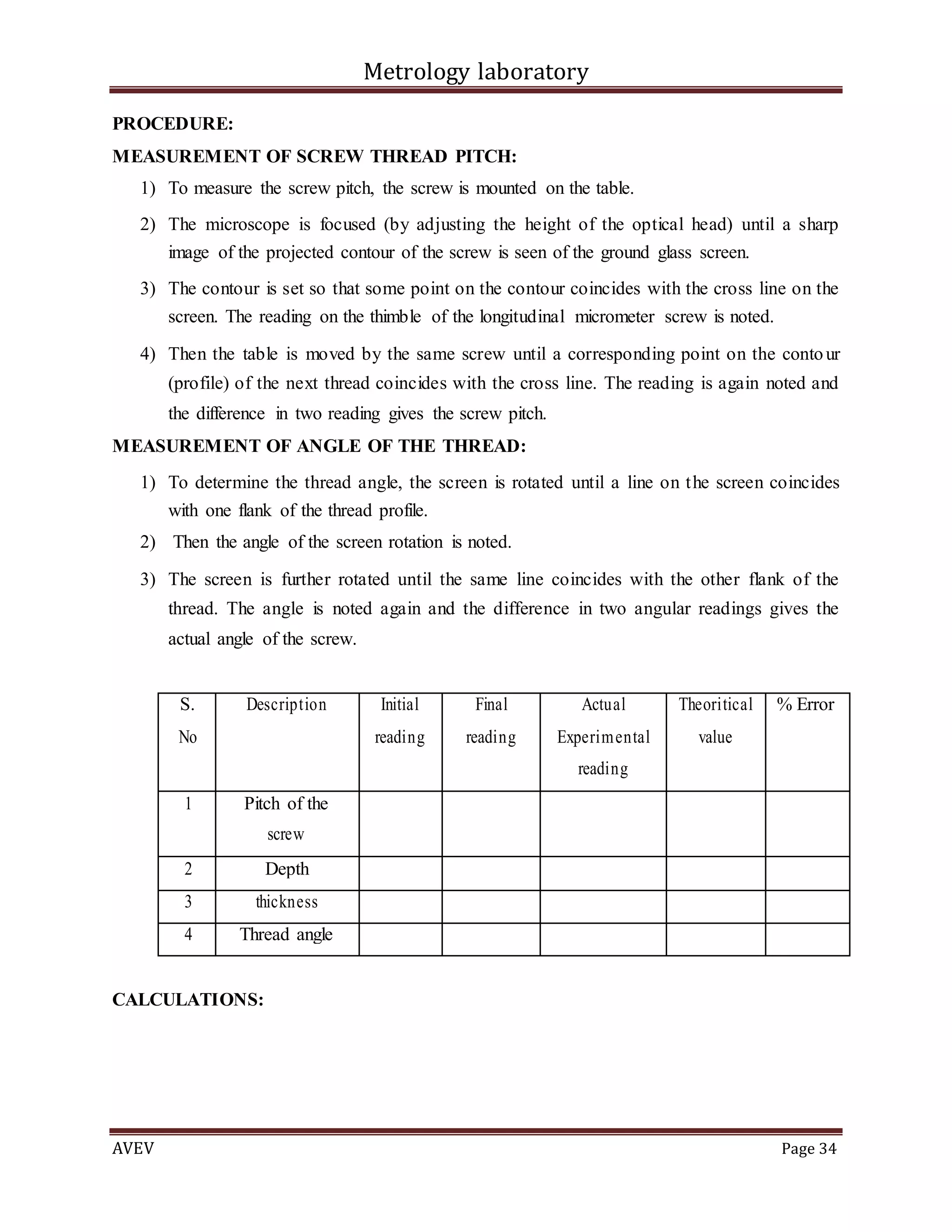 Metrology lab manual for marine engineering | DOCX
