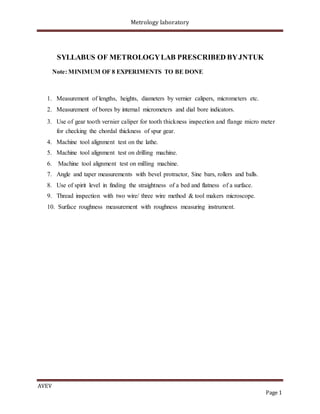 Metrology lab manual for marine engineering | DOCX