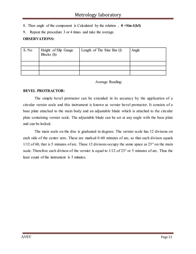 Metrology lab manual for marine engineering | PDF
