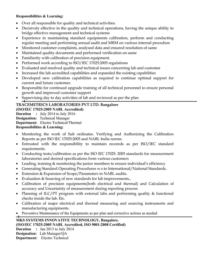 Metrology manager resume | PDF