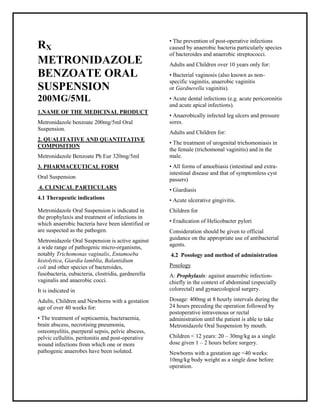 Metronidazole benzoate 200mg per 5ml oral suspension smpc taj ...