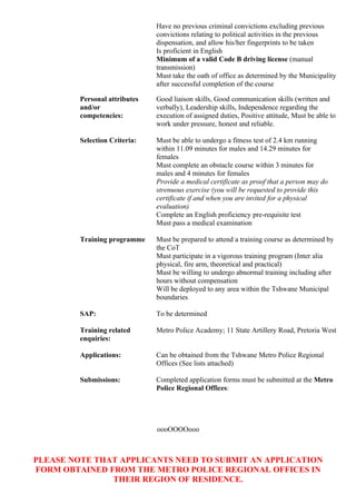 Metro police posts | DOC | Careers