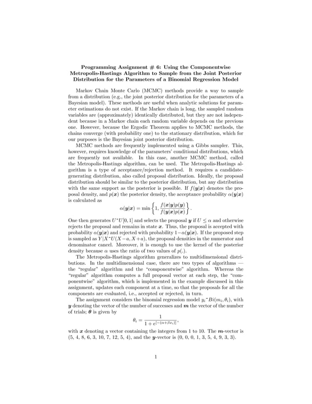 Using The Componentwise Metropolis Hastings Algorithm To Sample From