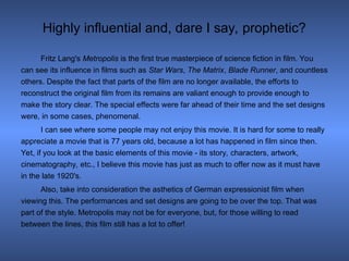 Metropolis: Futuristic movie from 1927.. | PPT