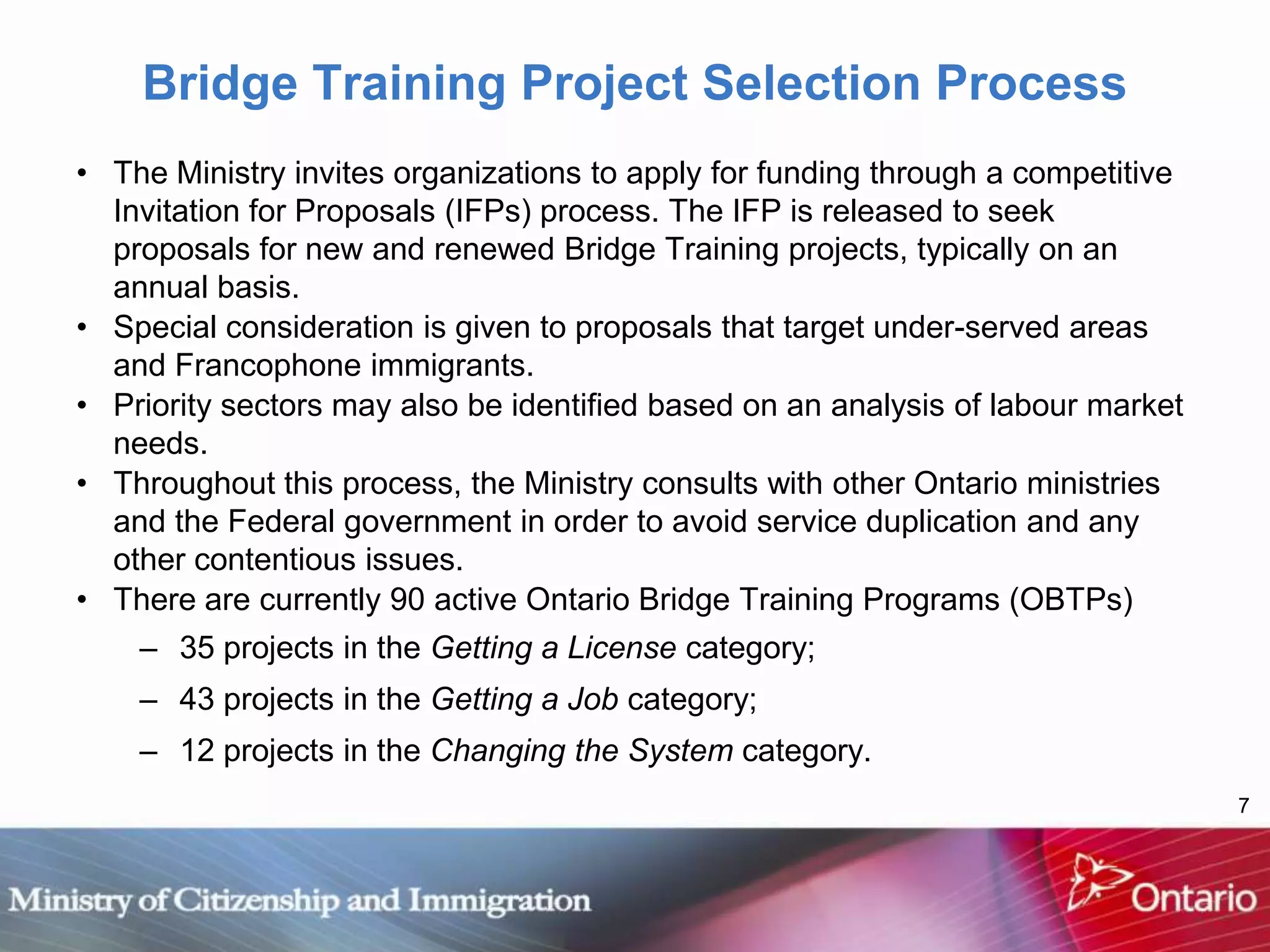 Ontario's Bridge Training Programs | PPTX